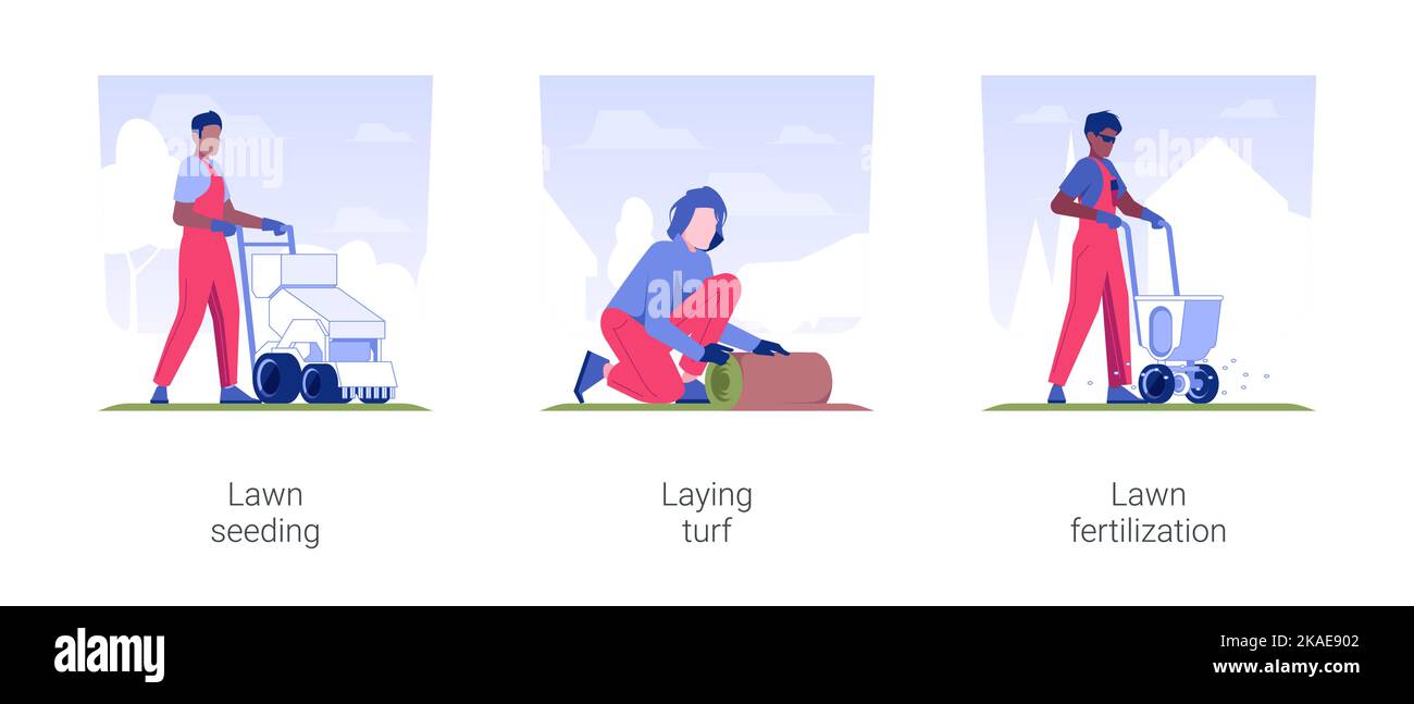 Meadow maintenance service isolated concept vector illustration set ...