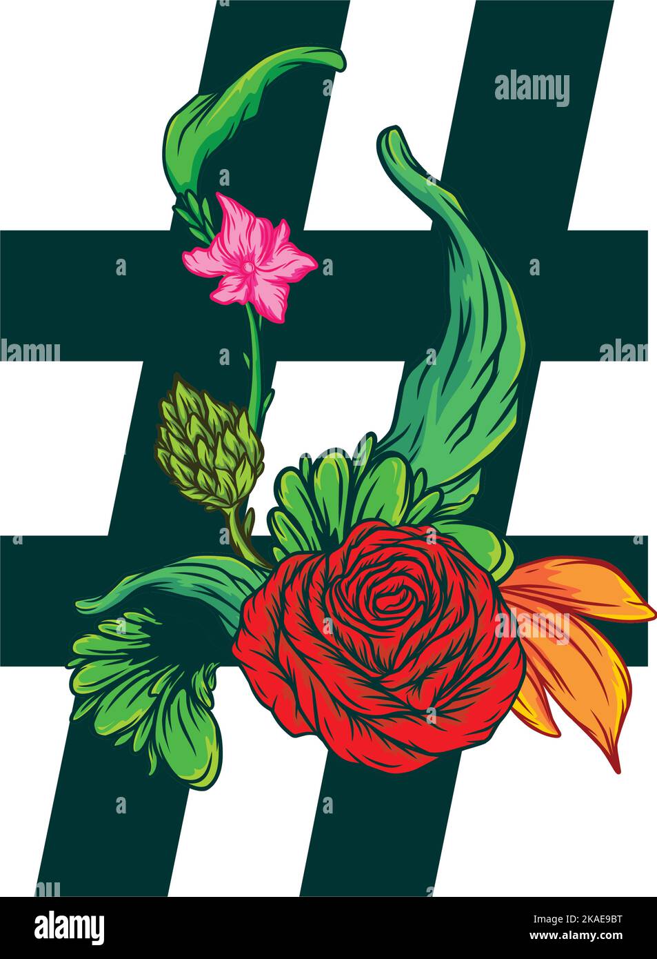 The number sign with a floral pattern isolated on white background ...