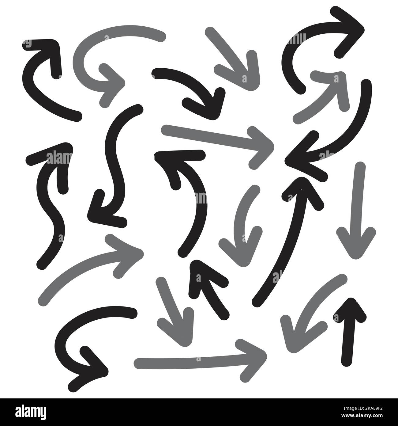 hand drawn arrow icon set isolated on white background. Doodle vector ...