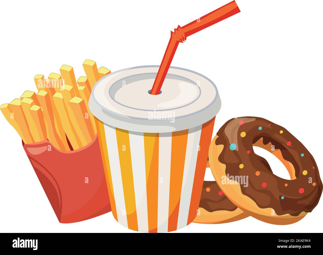 Fast food icon. Cartoon french fries and donuts with cold drink Stock ...