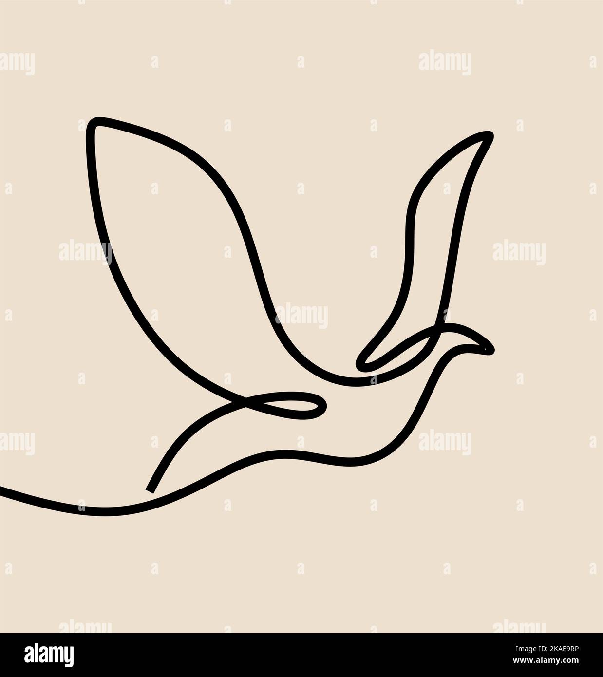 A digital illustration vector of a single line bird design on a light ...