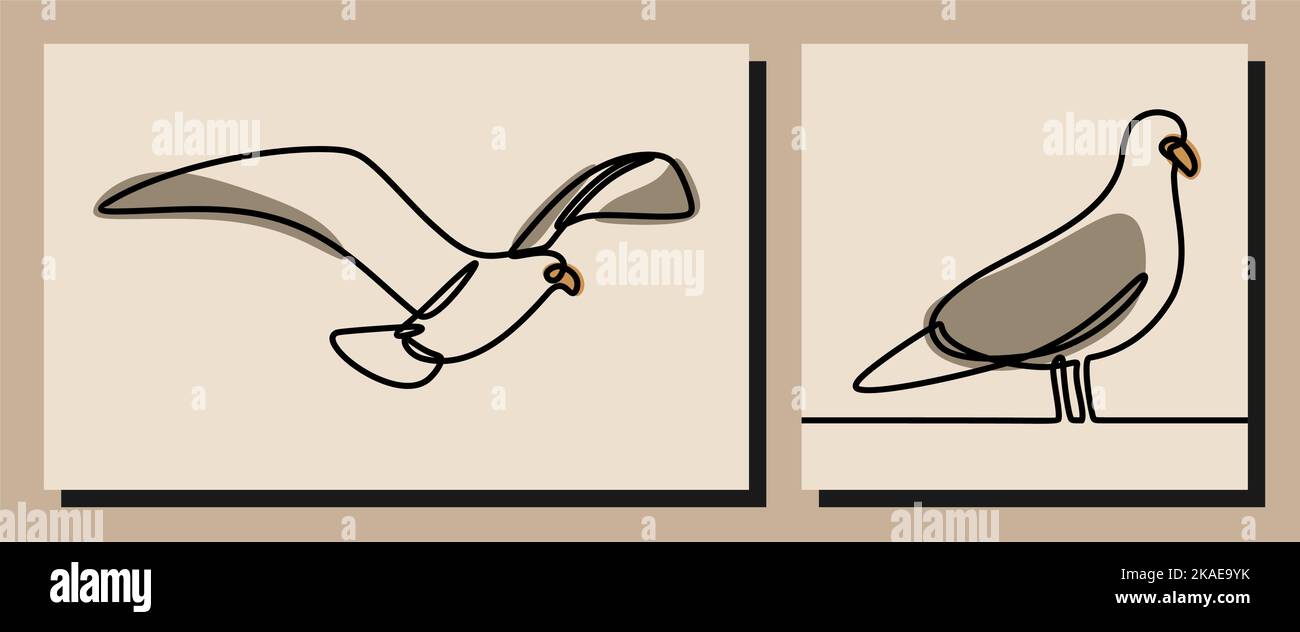 A digital illustration vector of single line seagull designs on a light ...