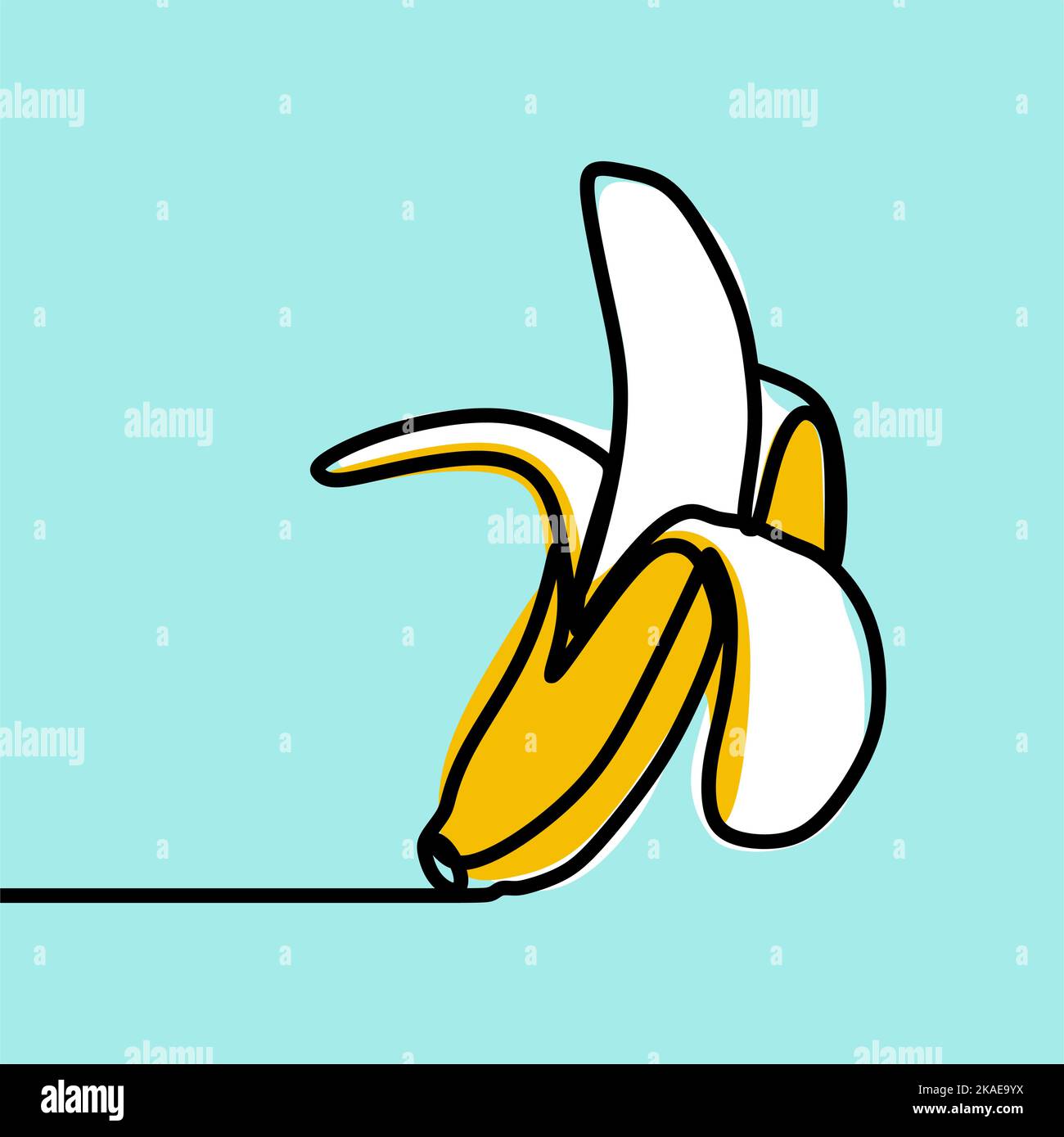 A digital illustration vector of a single line banana design on a blue ...