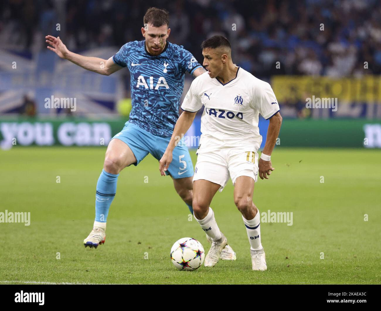 Alexis Sanchez of Marseille, Pierre-Emile Hojbjerg of Tottenham (left ...