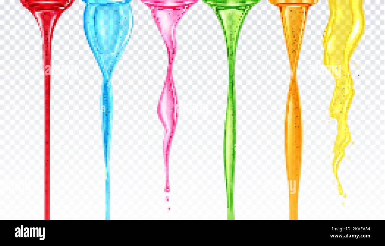 Colorful liquid flow realistic set on transparent background abstract ...