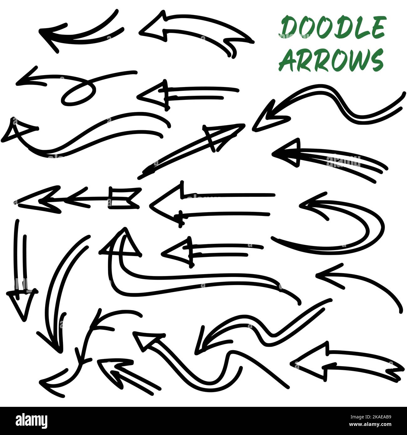 A vector illustration of doodle arrows in different shapes on a white ...