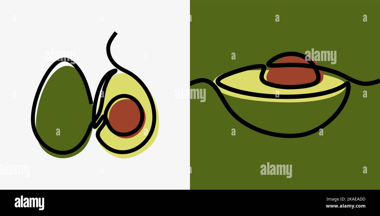 A digital illustration vector of single line avocado designs on a green ...
