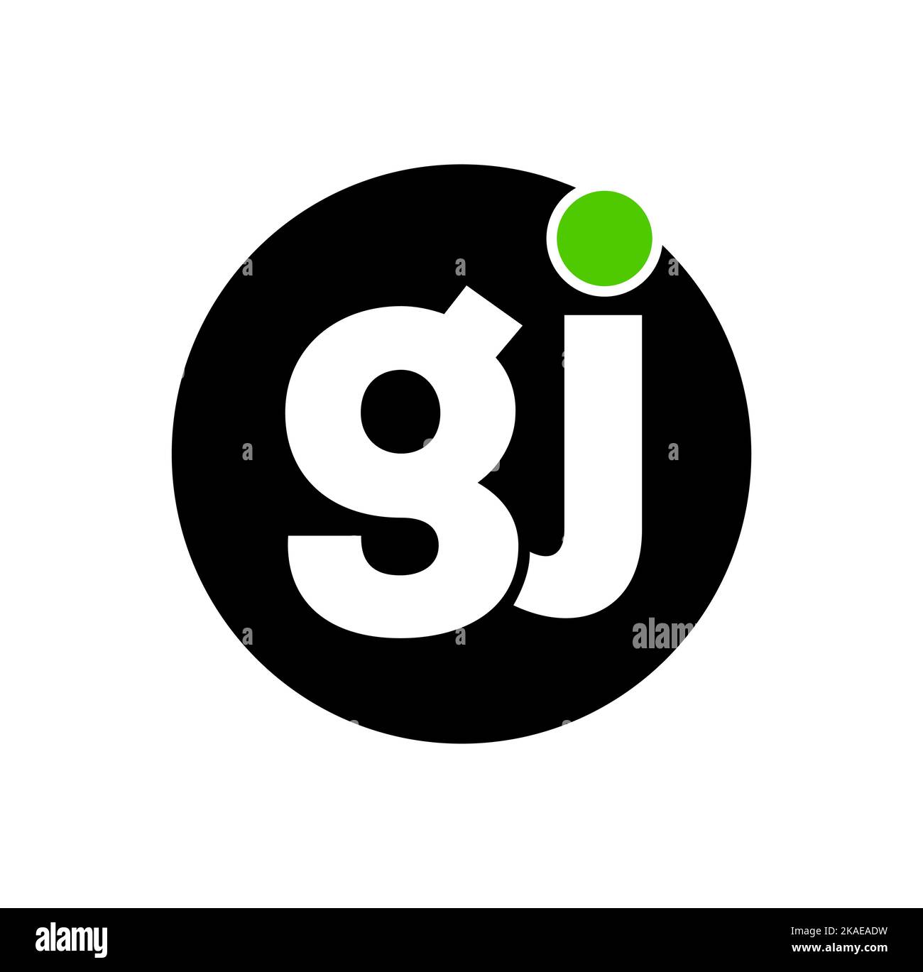 A vector design of GJ letters with a green dot icon inside a black ...
