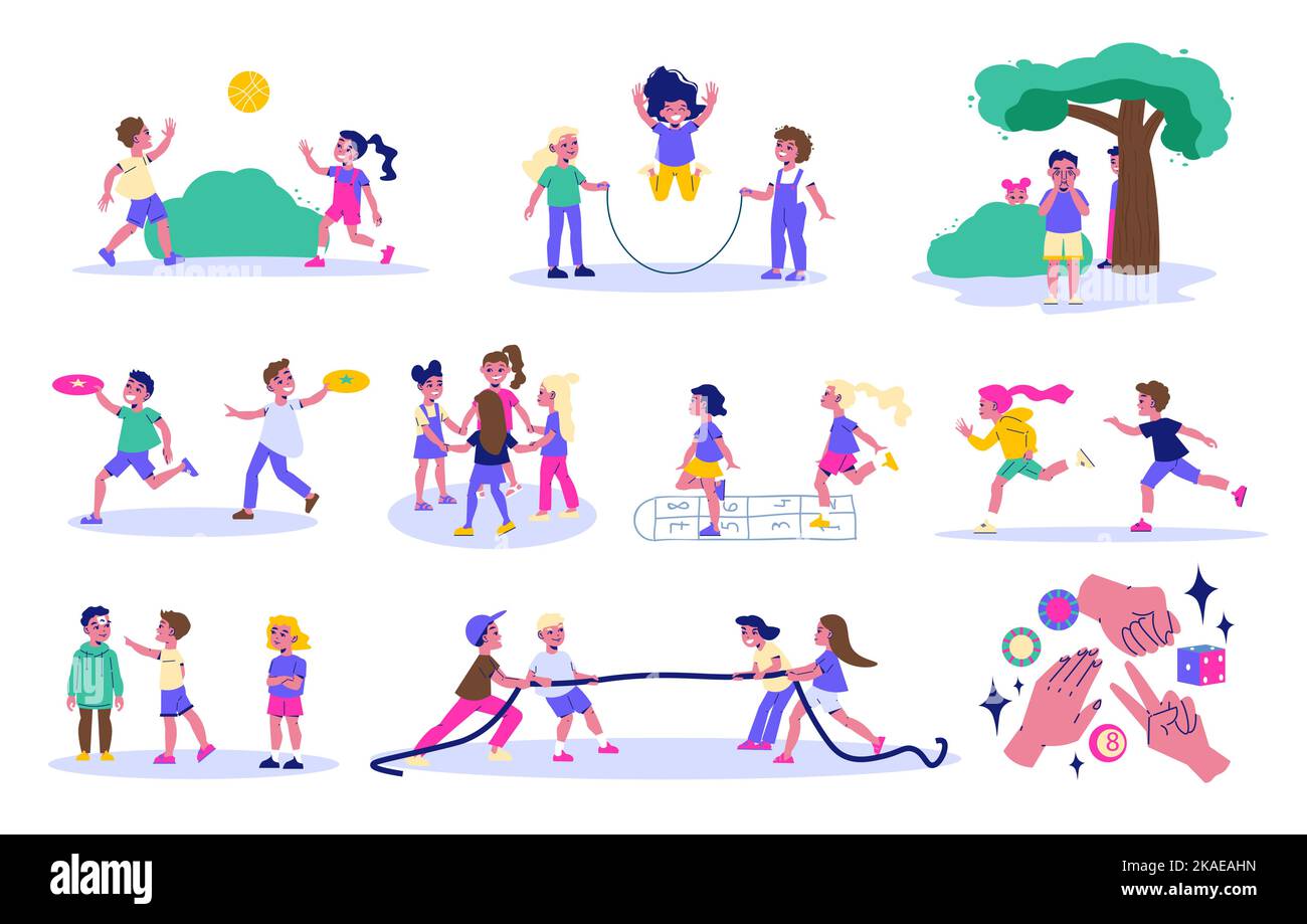 Children active fun games flat icons set isolated vector illustration ...