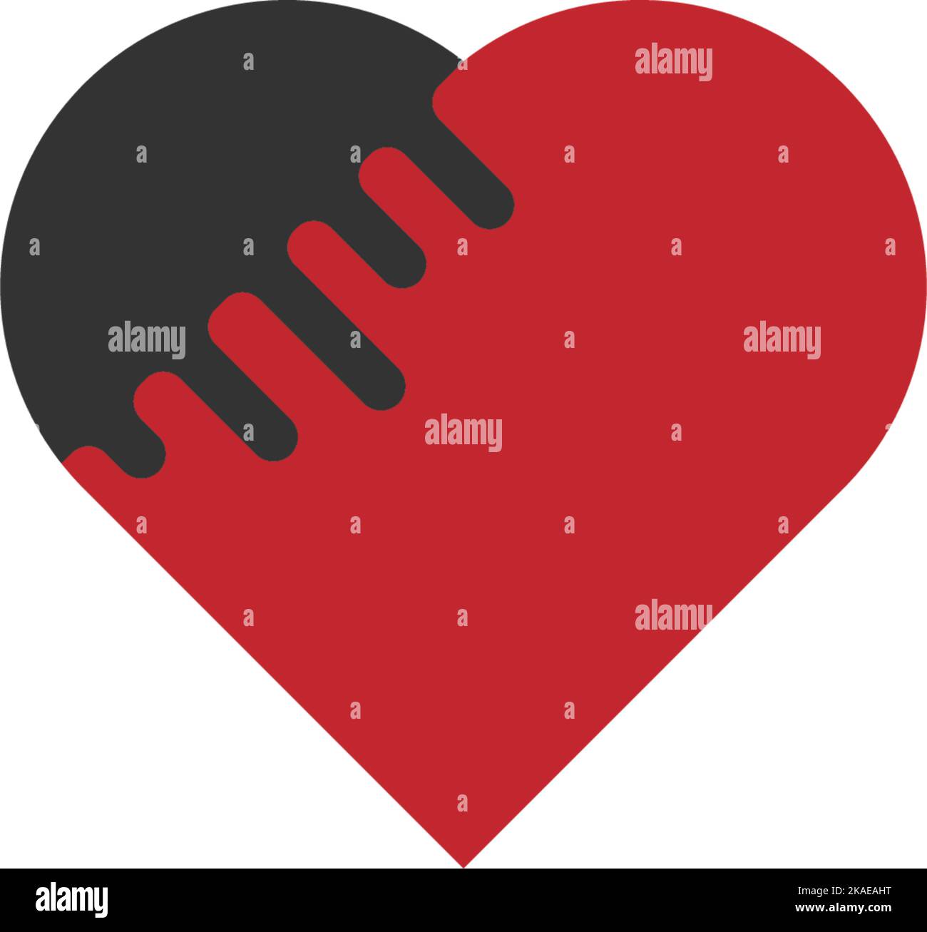 A vector illustration of a heart shape with black ink stain on top on ...