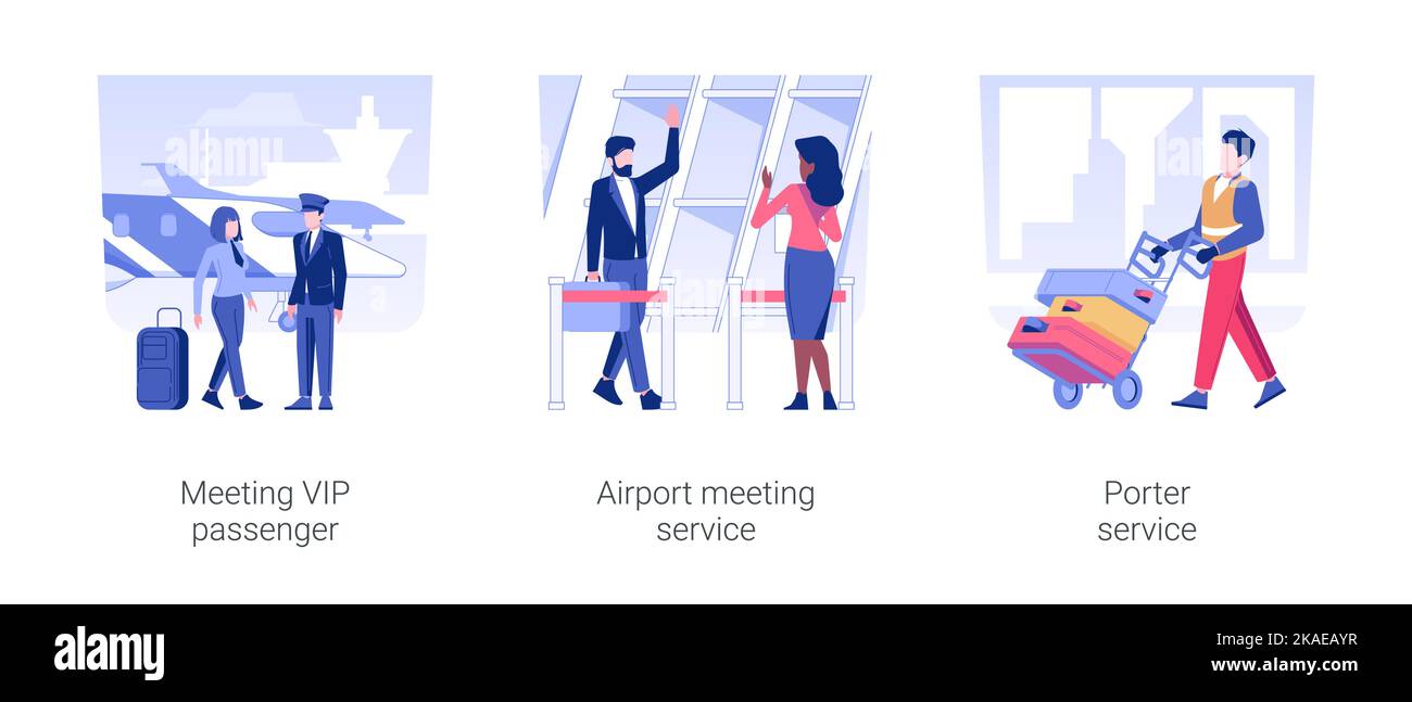 First class travel isolated concept vector illustration set. Meeting ...