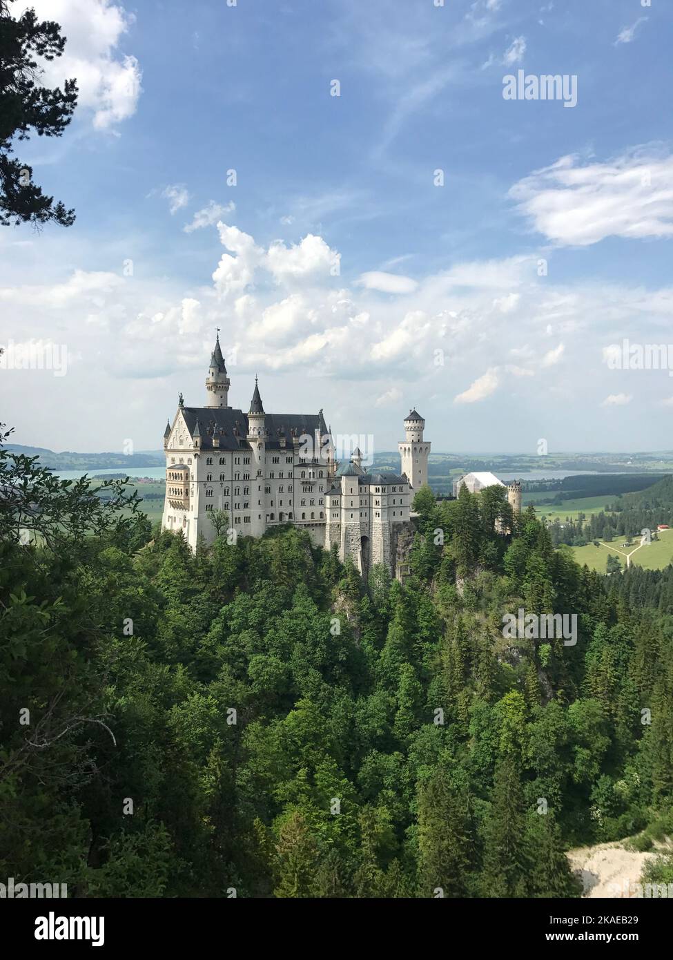 A vertical shot of the beautiful exterior of the Neuschwanstein Castle ...