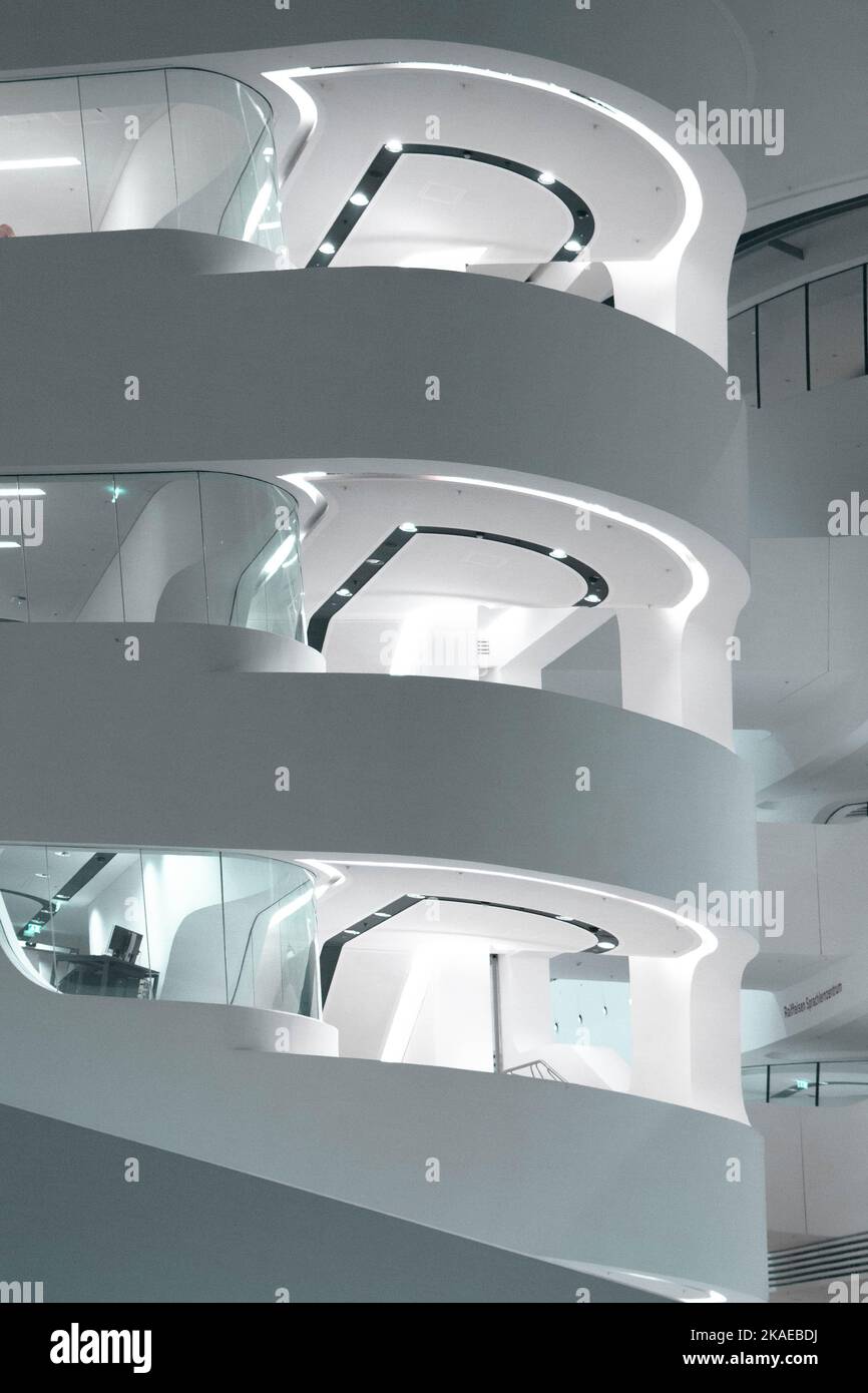 A vertical view of an office interior in white futuristic style Stock ...
