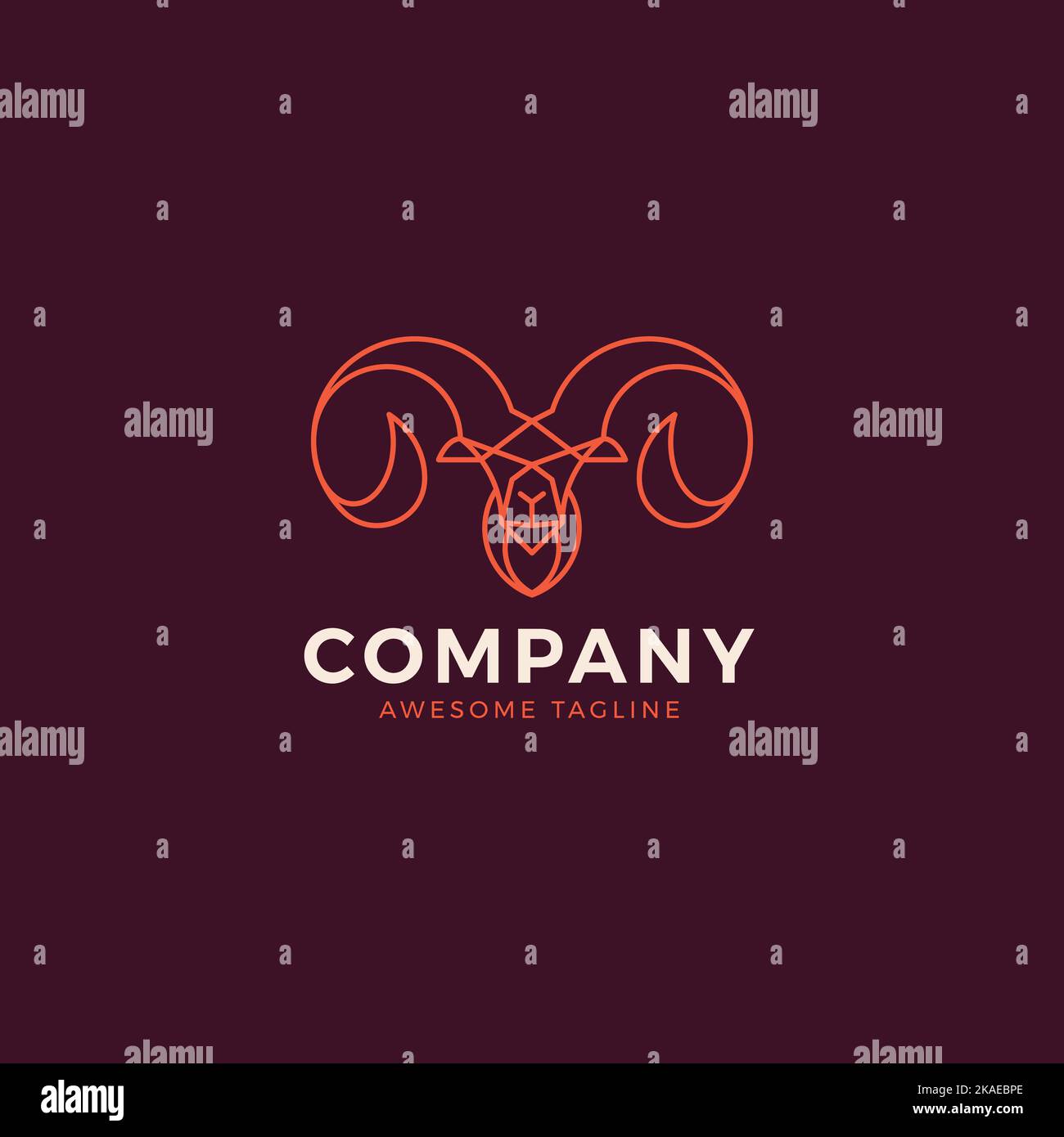 A vector of a monoline style logo template with a male sheep icon on a ...