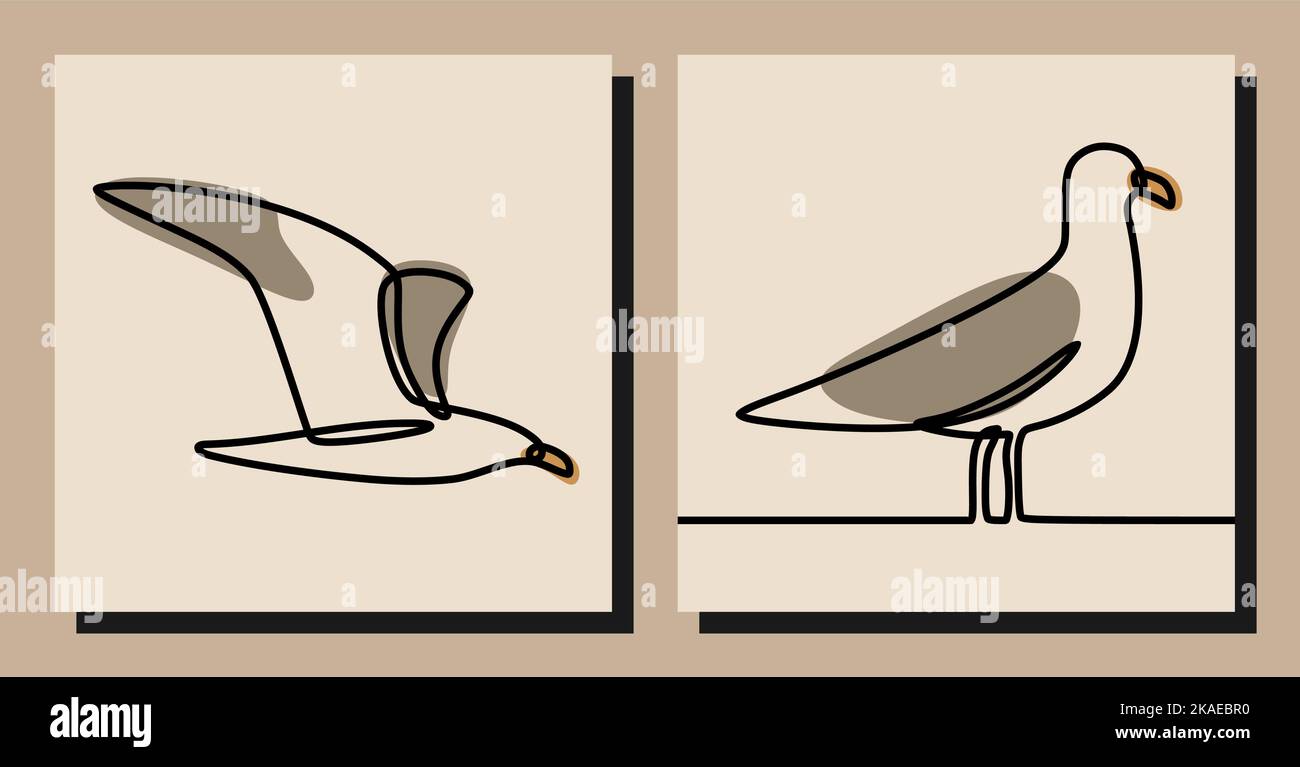 A digital illustration vector of single line seagull designs on a light ...