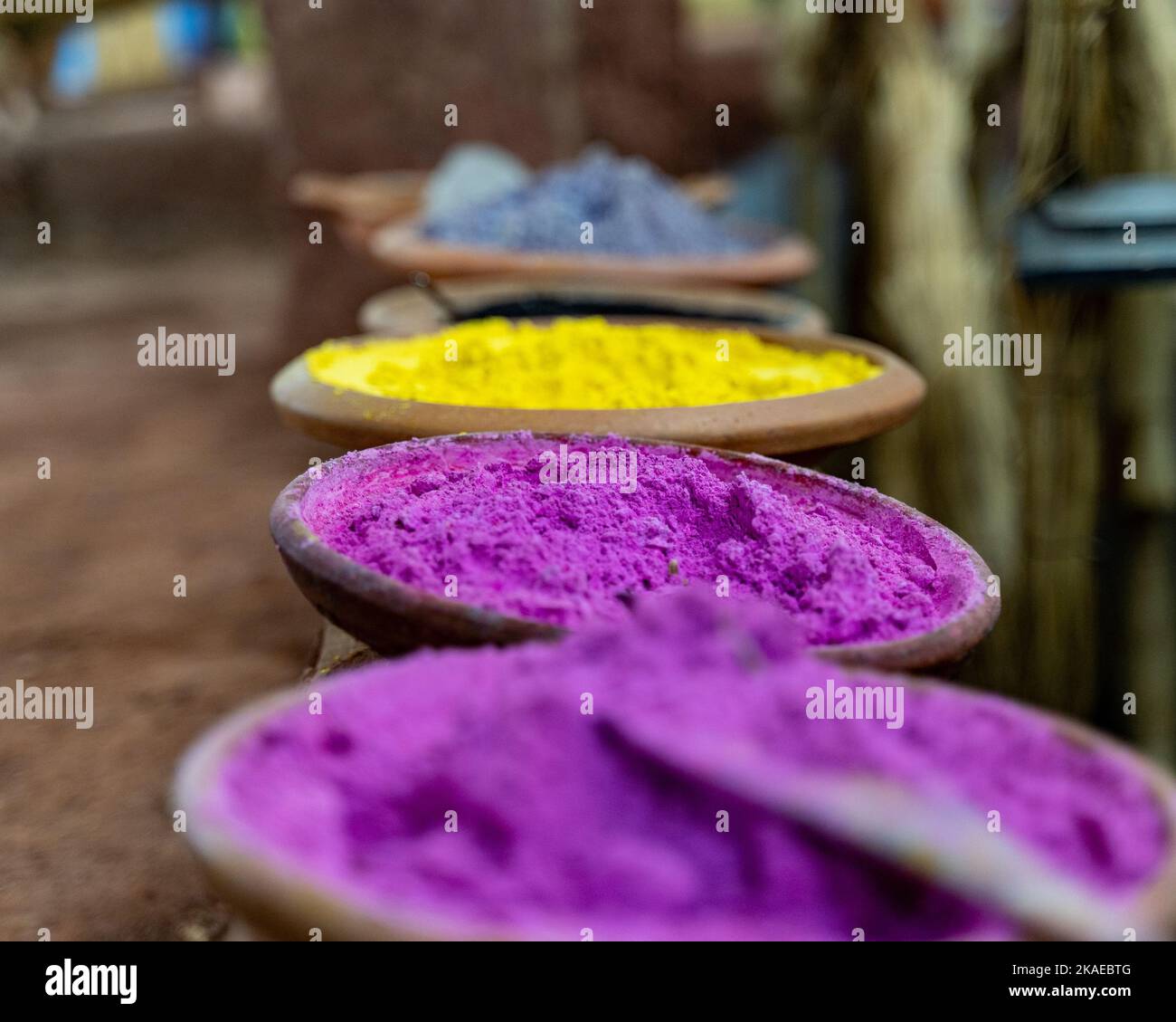 A closeup shot of the colorful dyes made from natural minerals in big ...