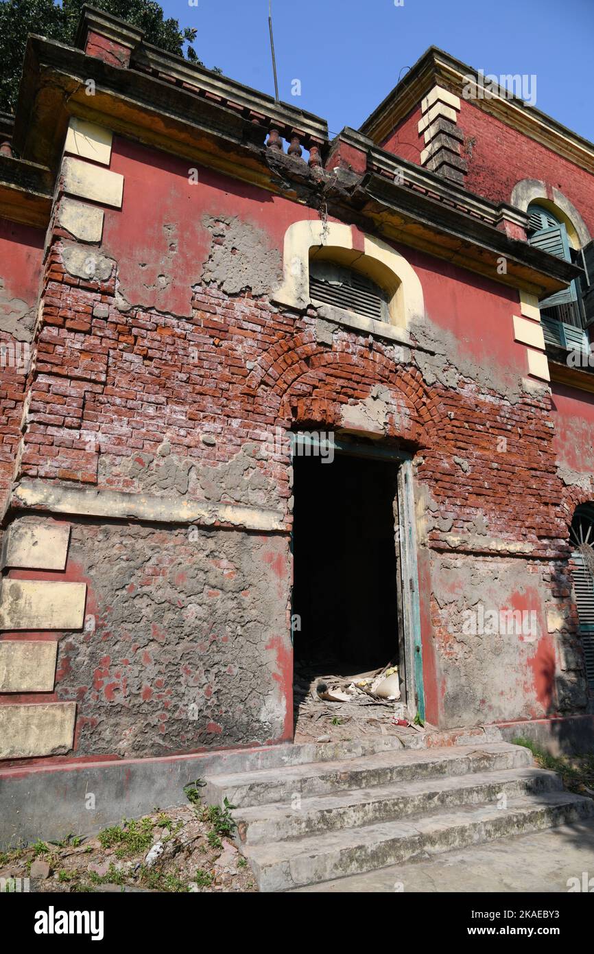 Entrance of the abandoned and dilapidated colonial era building at the ...