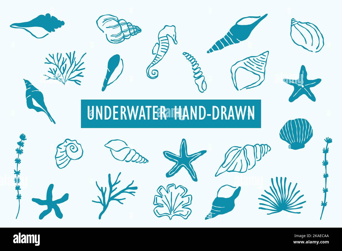 Seamless patterns of underwater collection hand drawn illustration ...