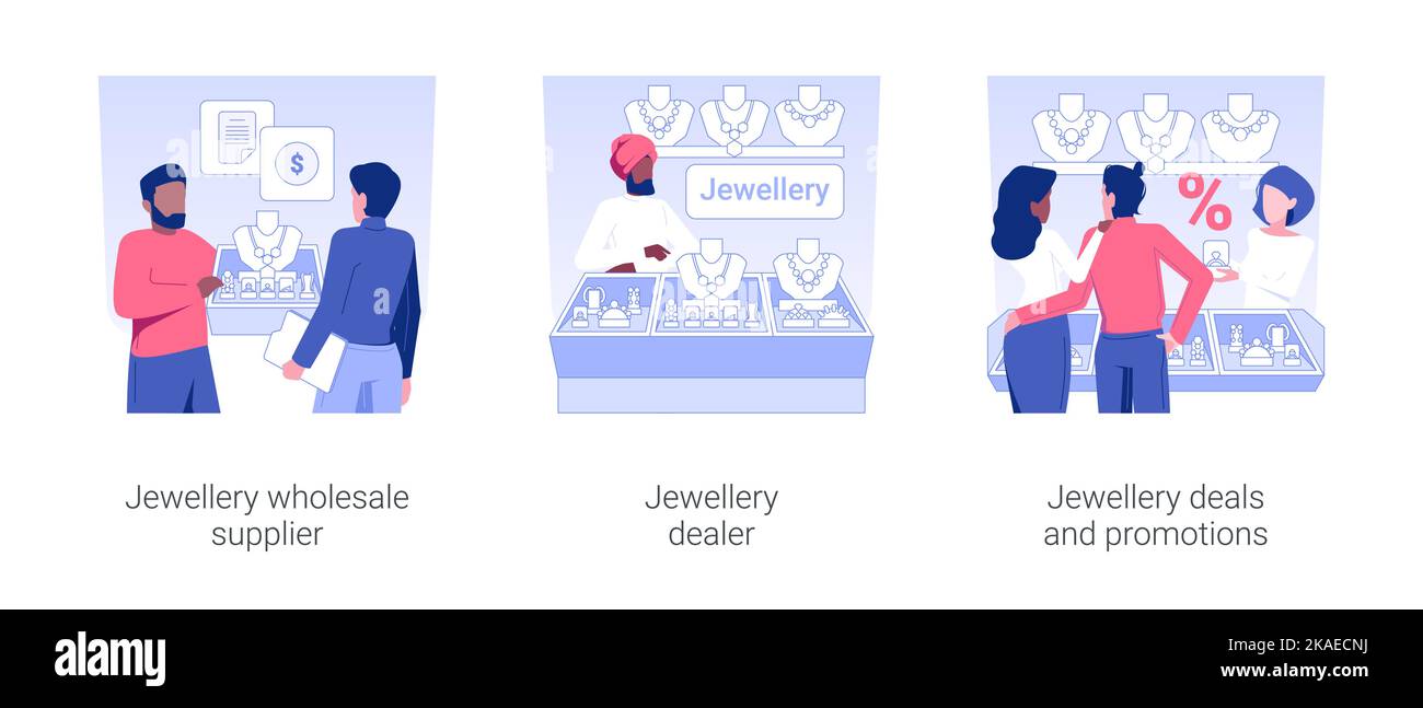 Jewellery business isolated concept vector illustration set. Jewellery ...