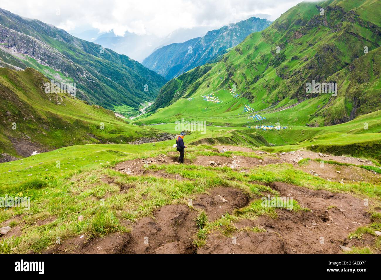July 14th 2022, Himachal Pradesh India. A man with a walking stick ...