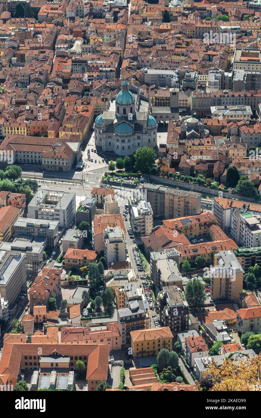 Como city Italy, aerial view in summer of the historic center - the ...