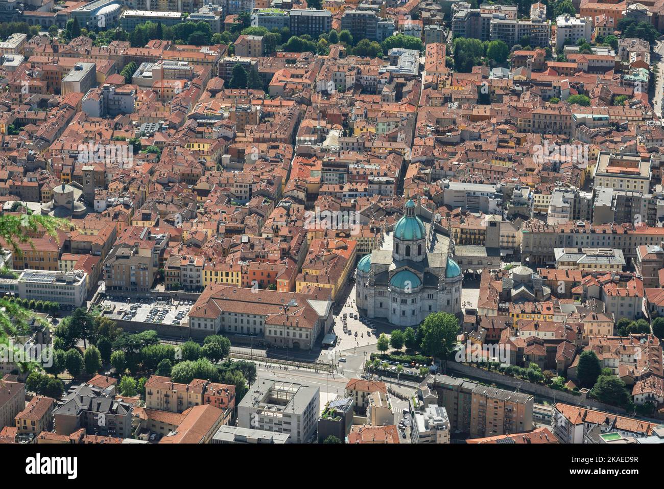 Como city Italy, aerial view in summer of the historic center - the ...