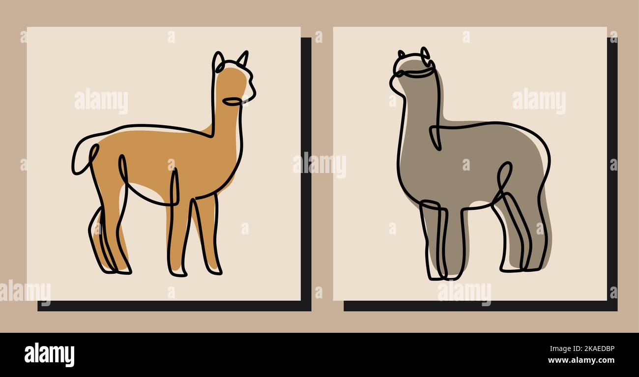 A digital illustration vector of single line alpaca designs on a light ...