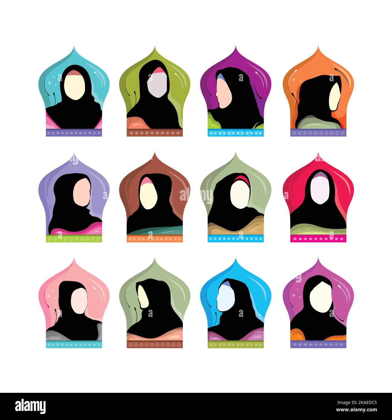 A Vector Illustration Of Twelve Women In Hijabs Stock Vector Image And Art Alamy