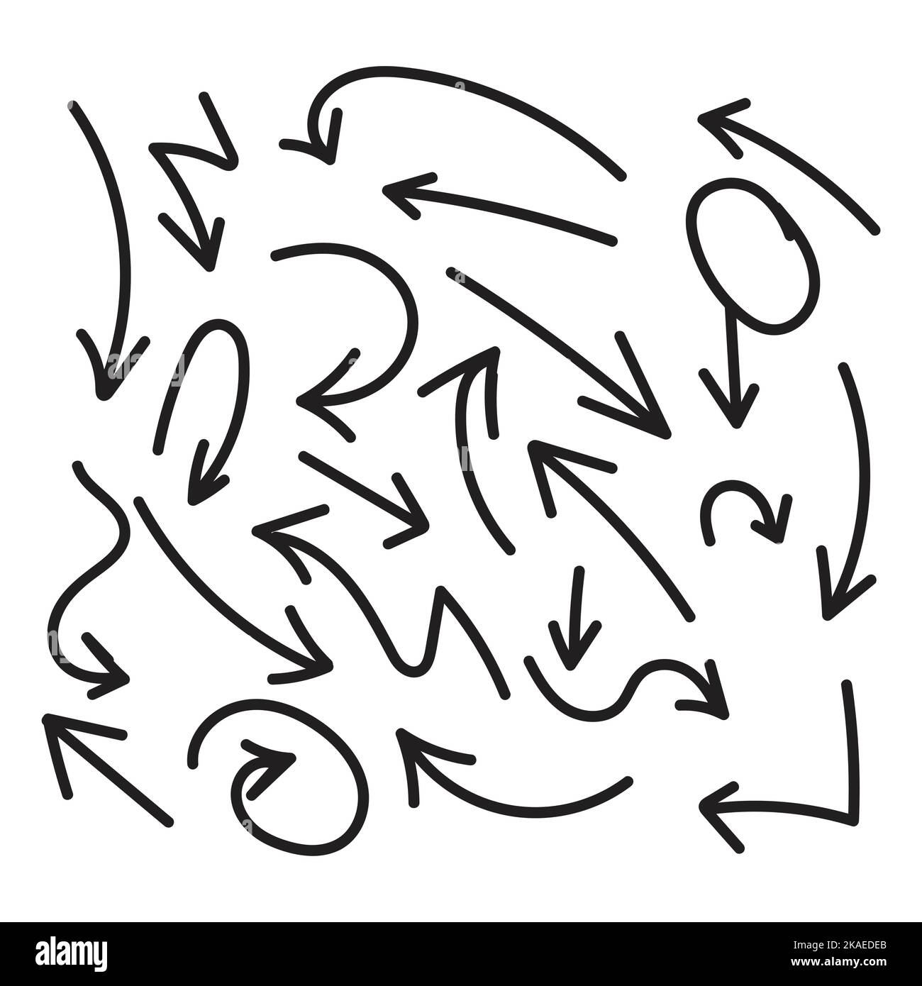 hand drawn arrow icon set isolated on white background. Doodle vector ...