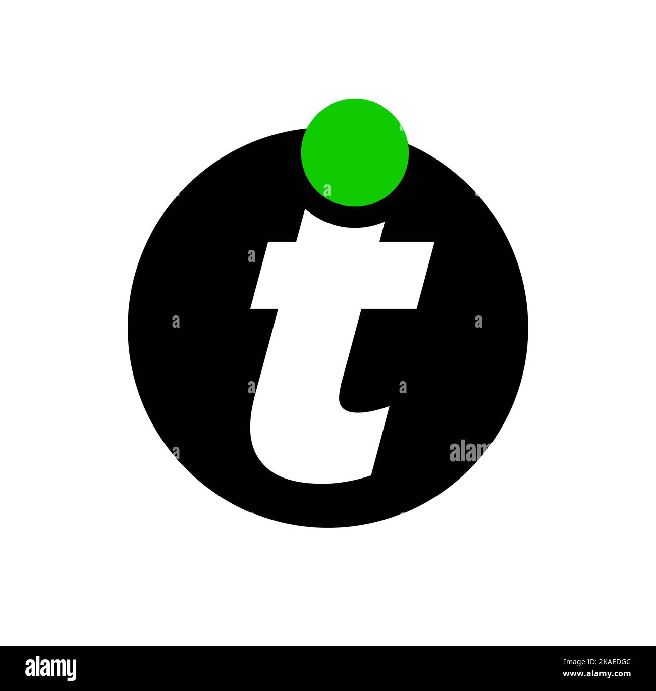 The letter t with a green circle in the bigger black circle isolated on ...
