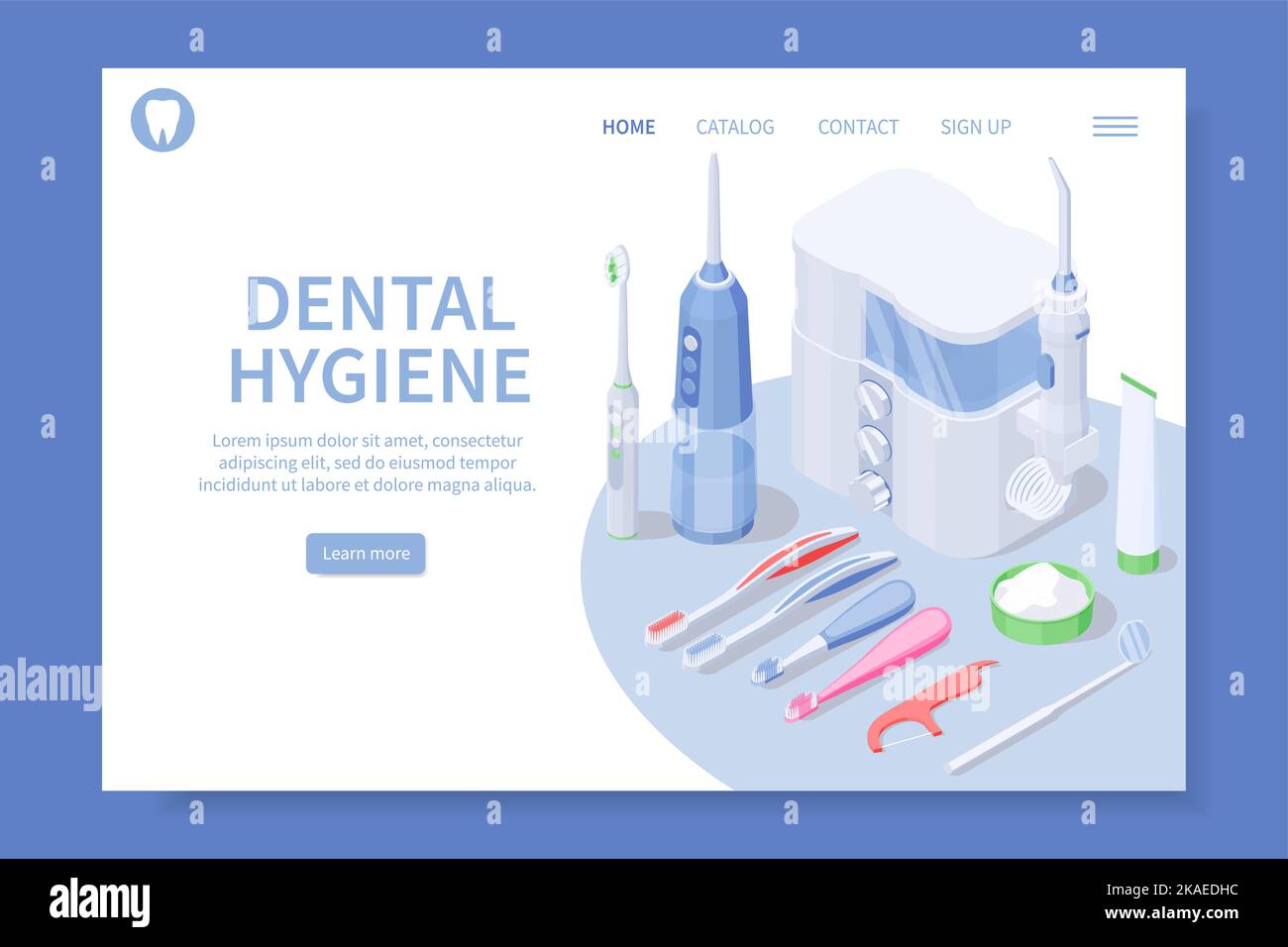 Dental hygiene isometric landing page depicting equipment tools and ...