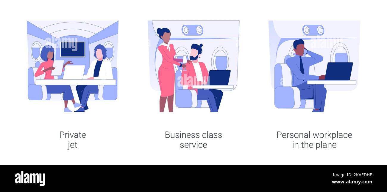 Business travel by plane isolated concept vector illustration set ...