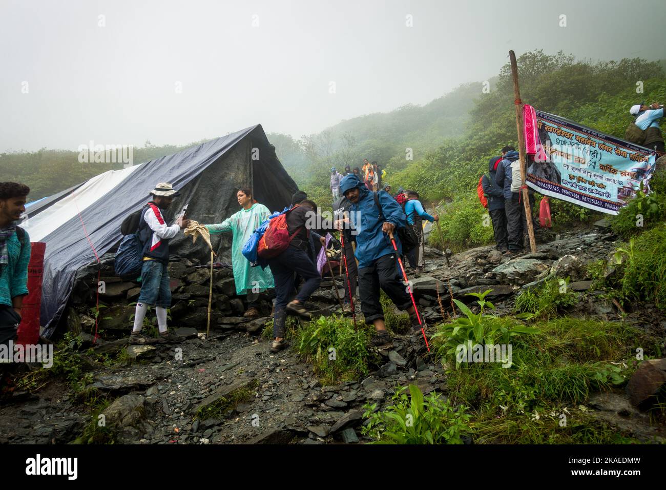 July 14th 2022, Himachal Pradesh India. People with backpacks and ...