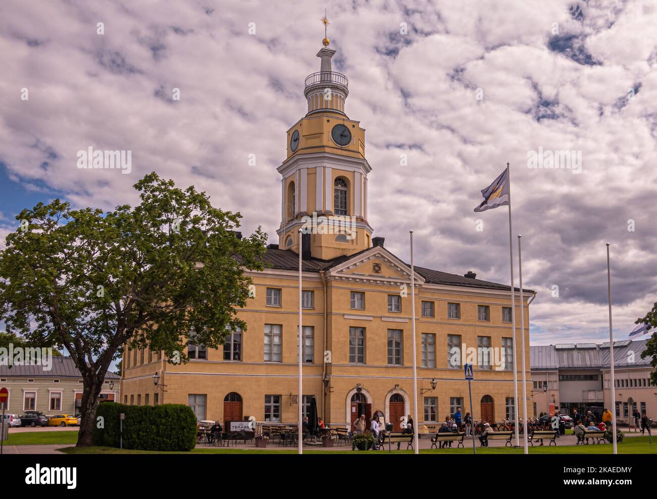 Finland, Hamina - July 18, 2022: Yellow stone town or city hall ...