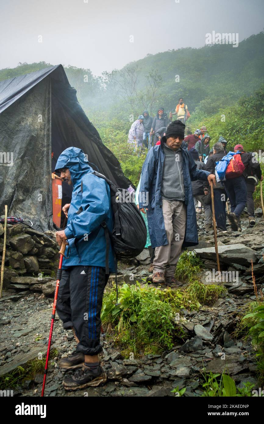 July 14th 2022, Himachal Pradesh India. People with backpacks and ...