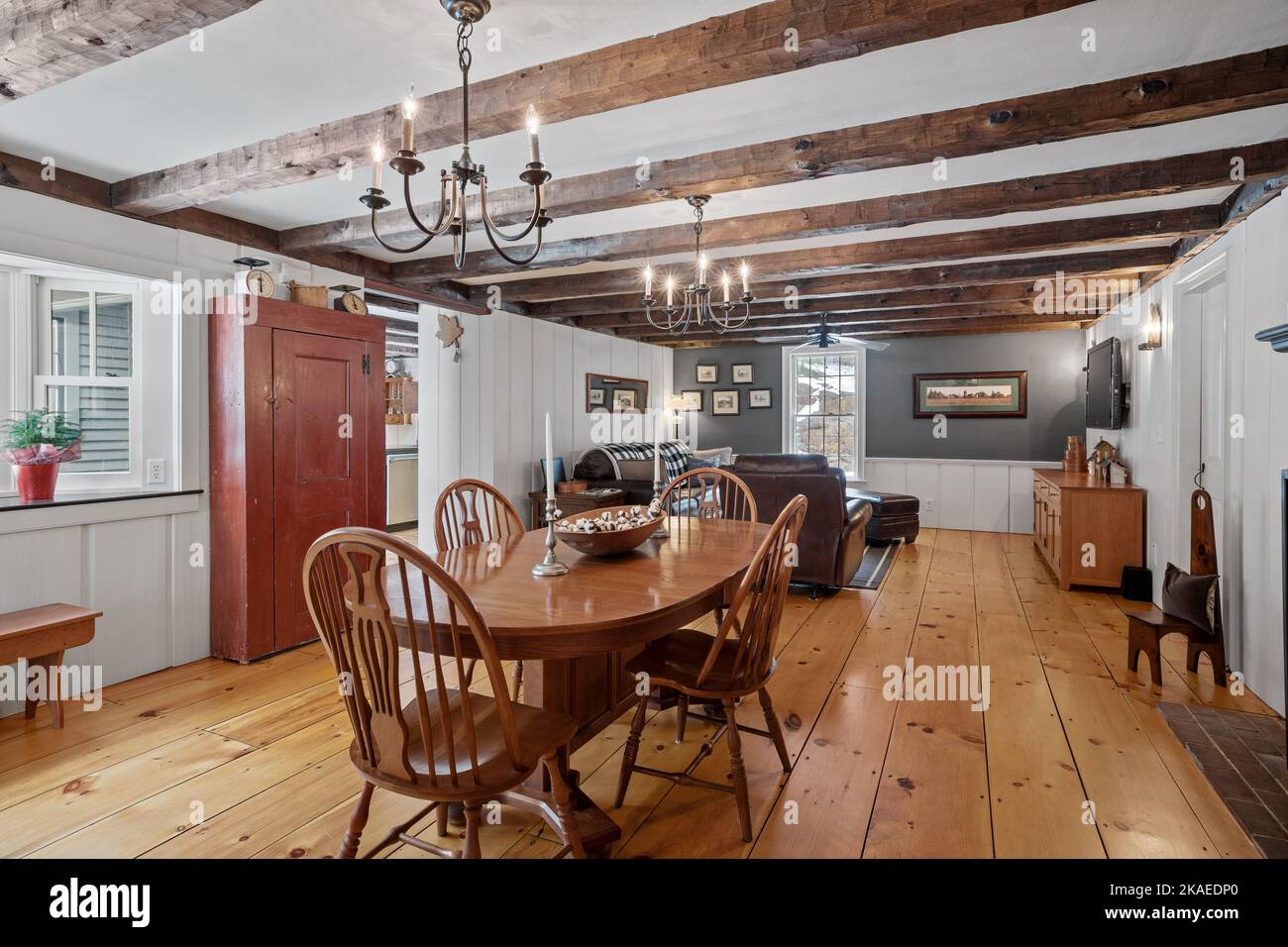 A vintage dining room interior design with wooden furniture and ...