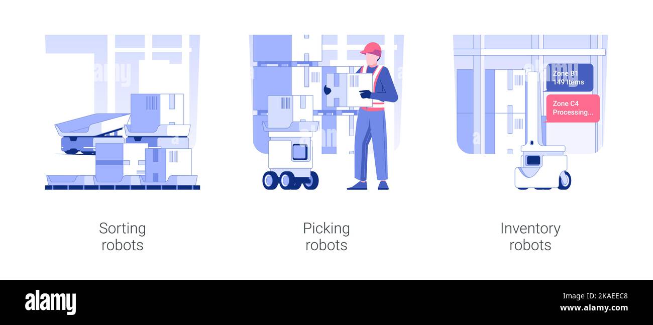 Autonomous mobile robots isolated concept vector illustration set ...