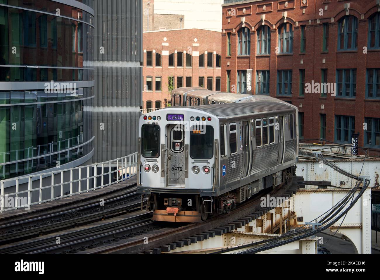 A subway train on a bridge railroad in Chicago, Illinois, USA Stock ...