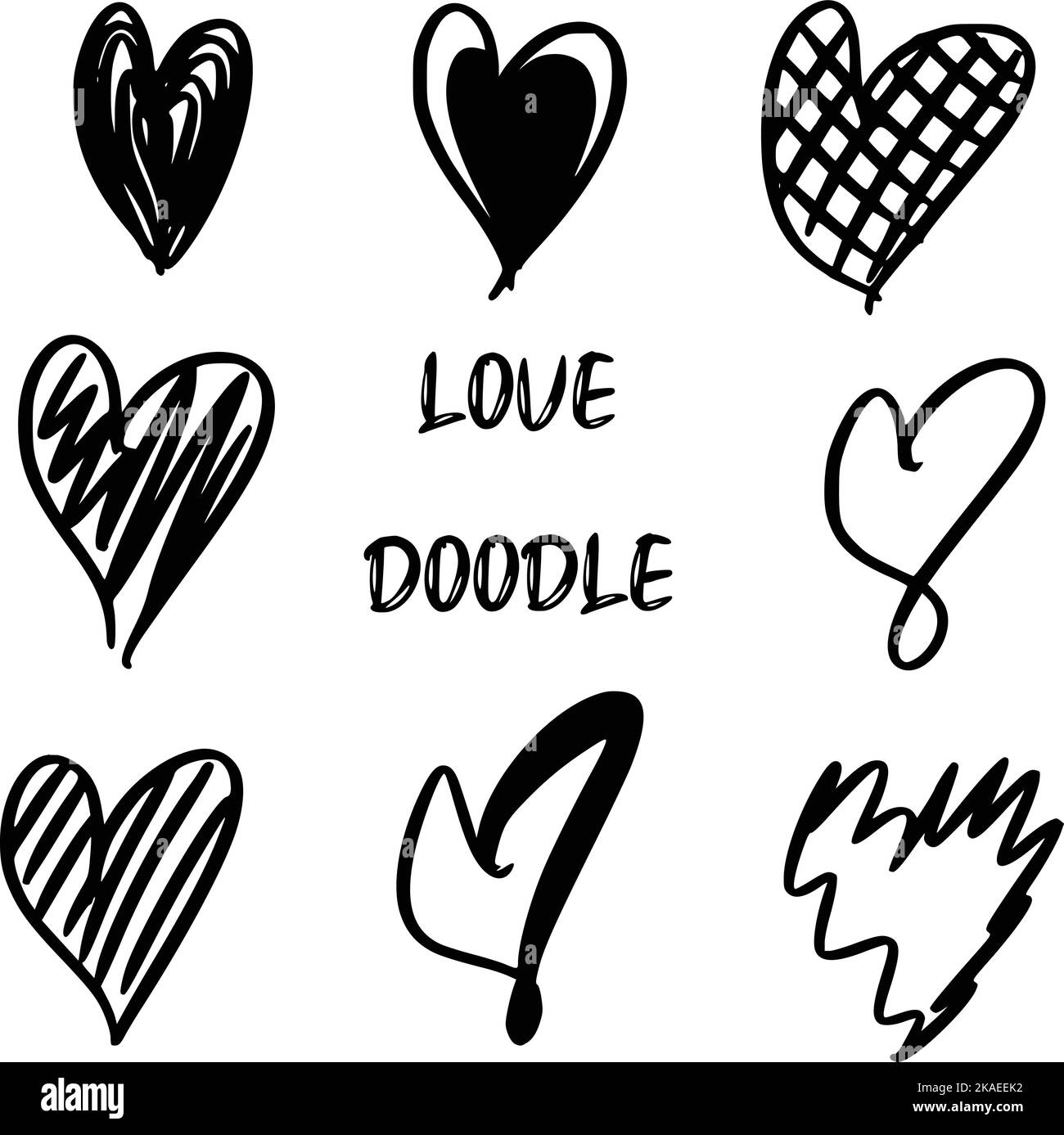 A vector of a set of love heart doodle icons on a white background ...