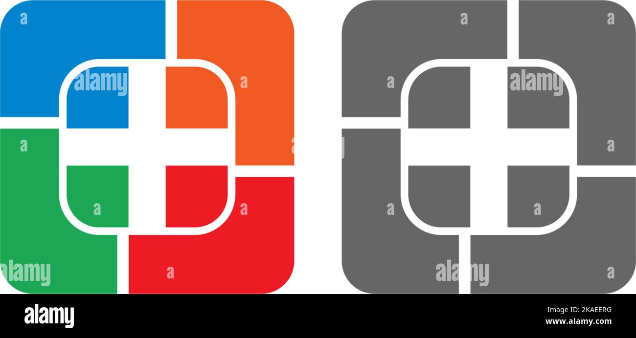 An illustration of a colorful and monochromic hospital care logo icon ...