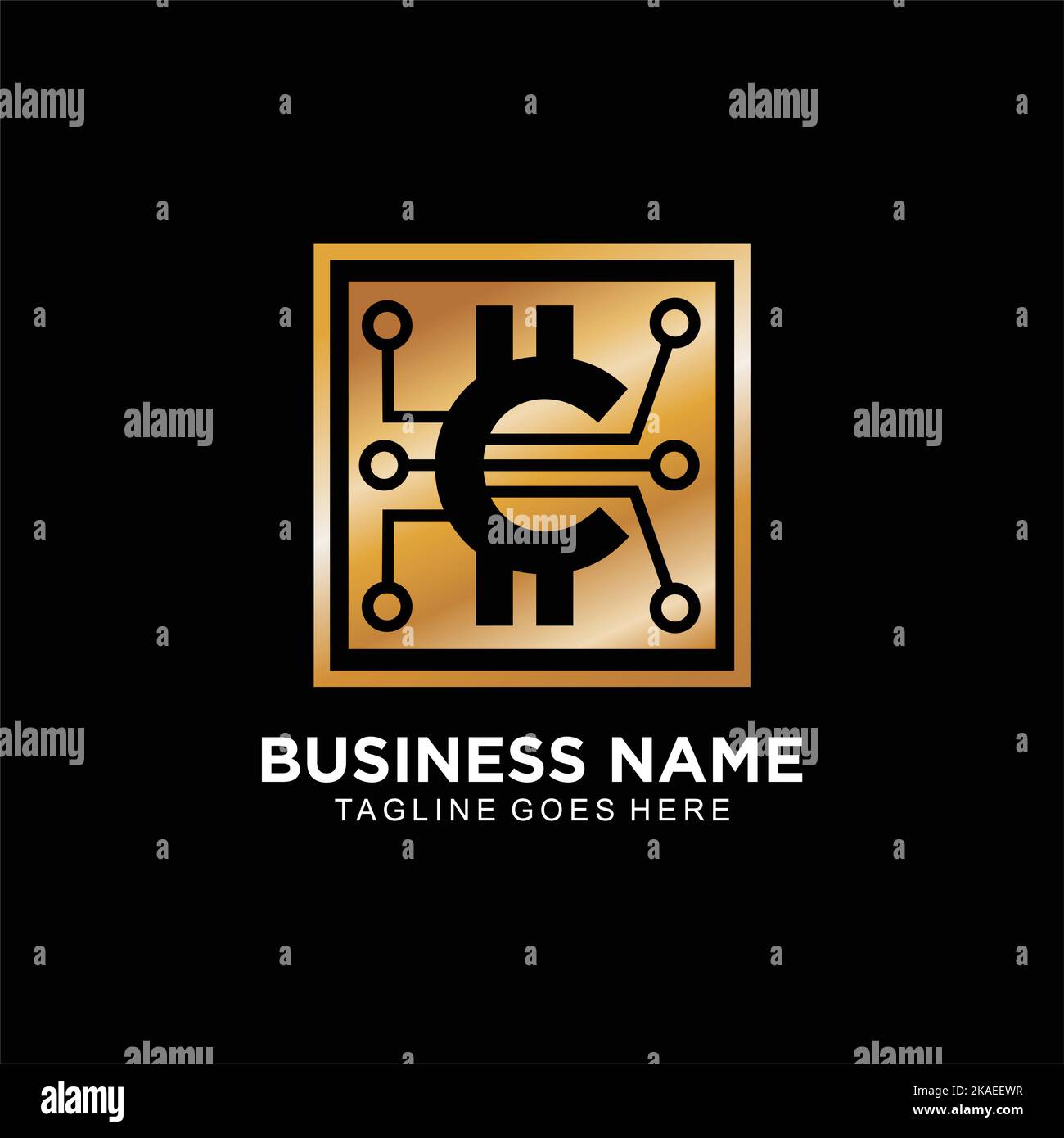 A vector design of a gold box logo with a letter C crypto sign and the ...