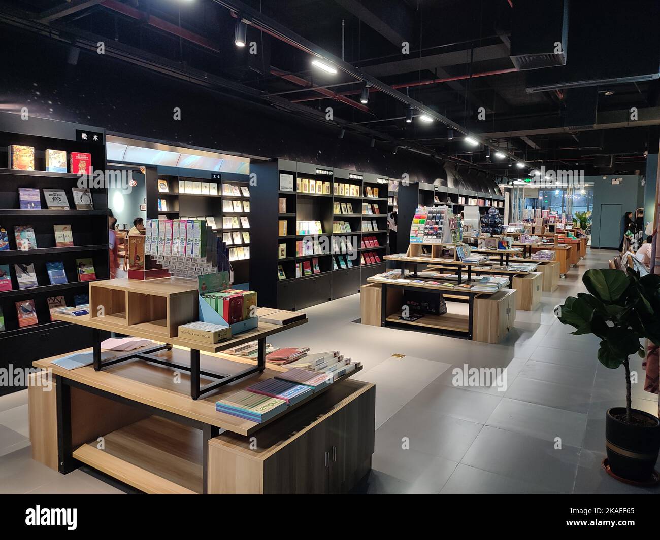 A bookstore with wooden shelves in Haikou shopping mall, China Stock ...