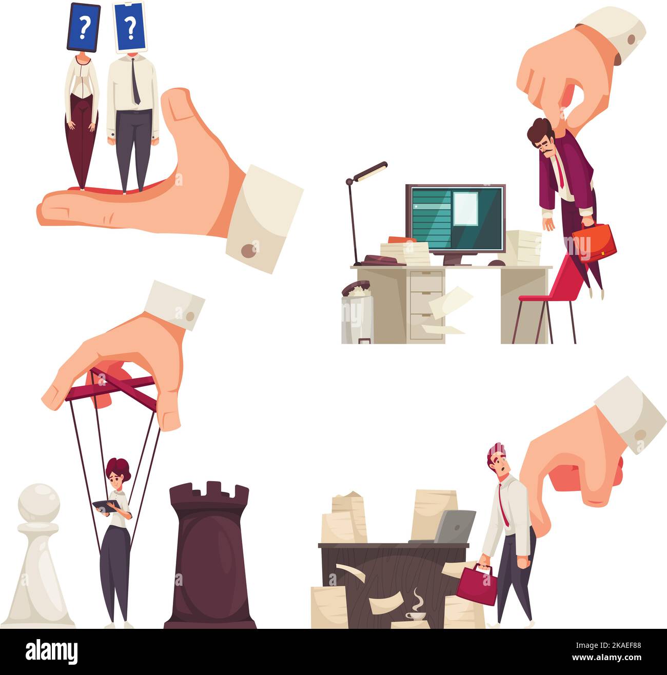 Manipulation 2x2 cartoon design concept set of puppeteer big hands ...
