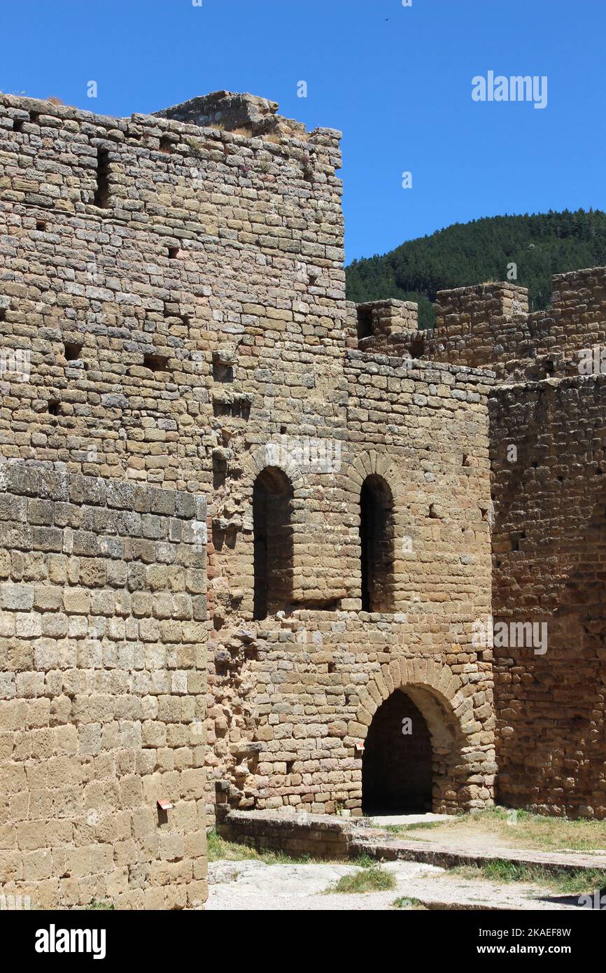 An aerial view of stony building of Loarre Castle in Spain Stock Photo ...