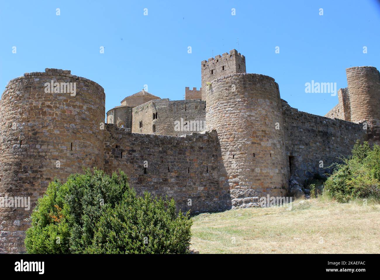An aerial view of stony building of Loarre Castle in Spain Stock Photo ...