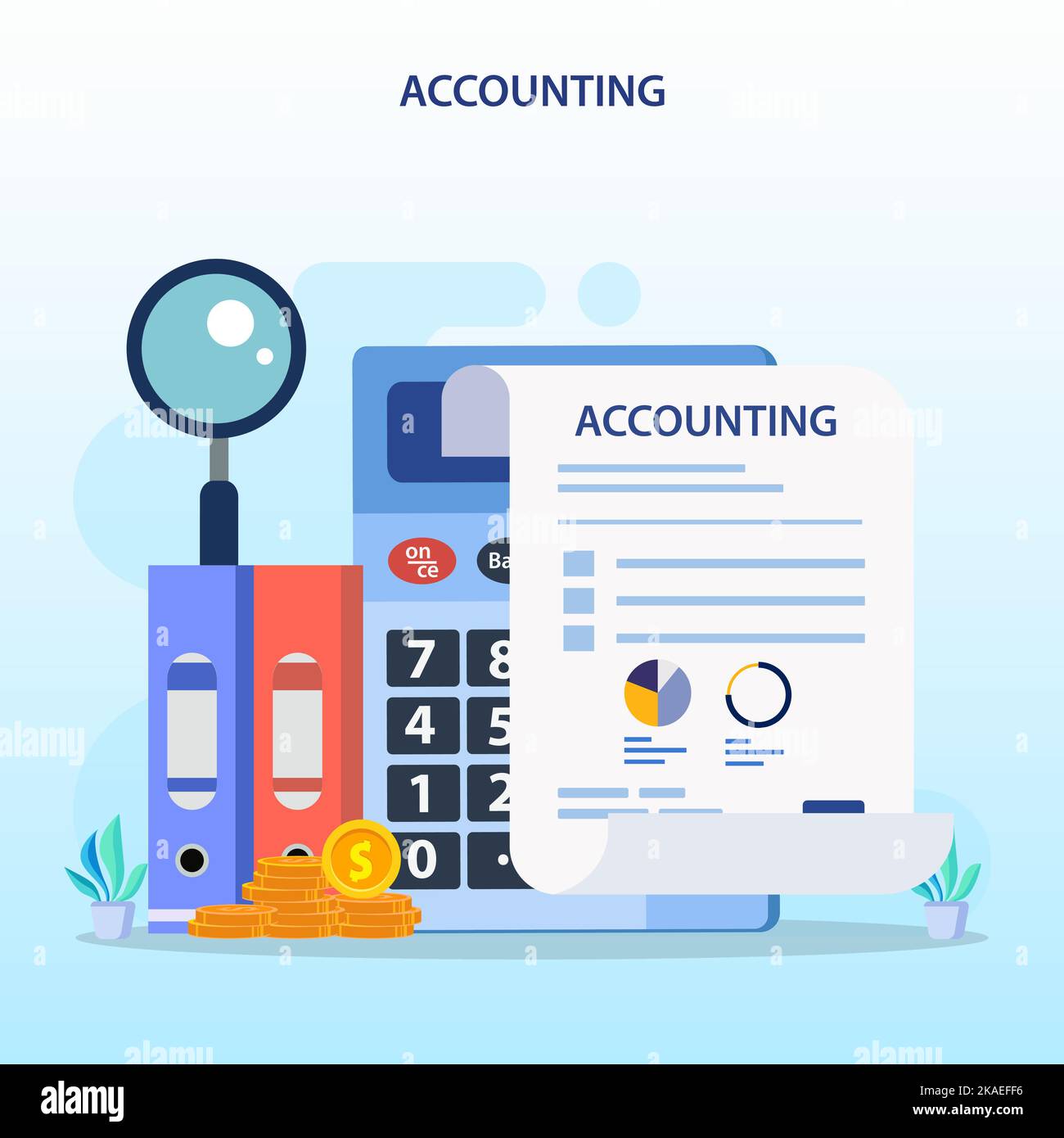 A vector illustration of office tools and charts with the concept of ...