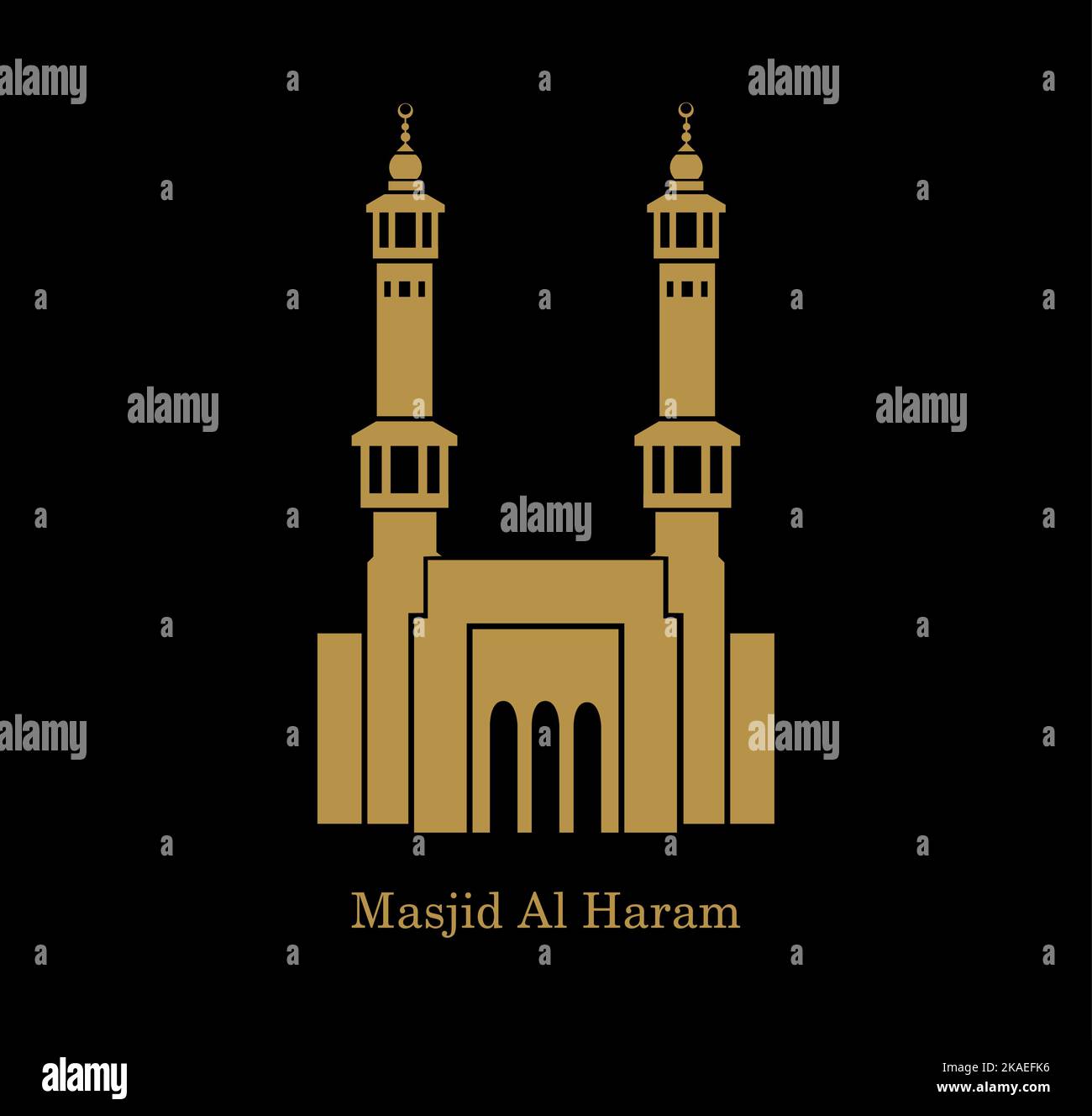 A vector design of mosque with text " Masjid Al Haram " on dark ...