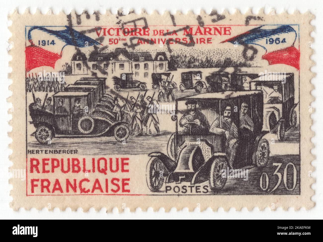 FRANCE - 1964 September 5: An 30 centimes black, blue and red postage ...