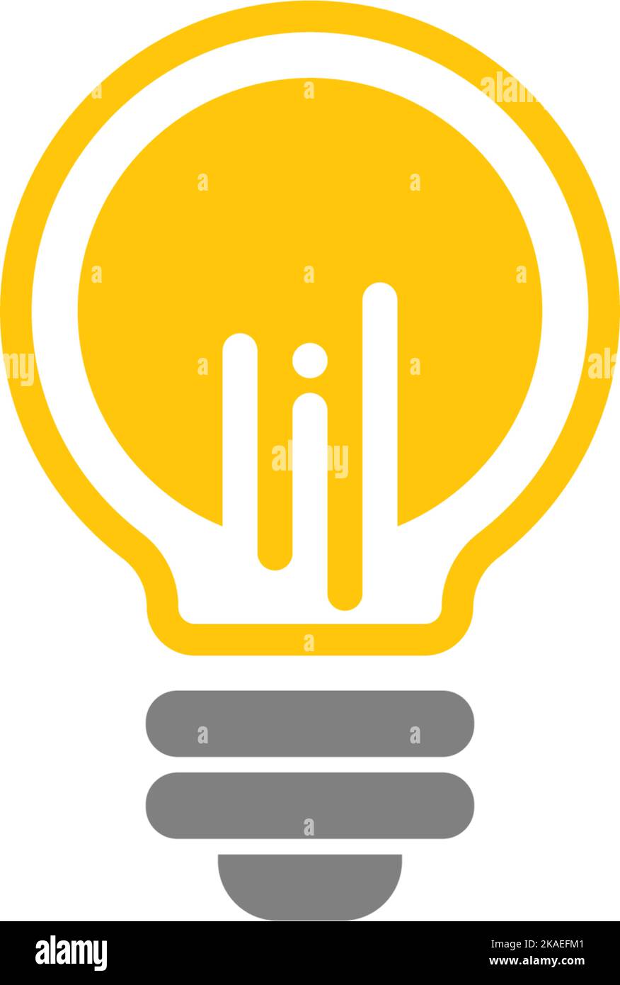 A vector illustration of a flat yellow light bulb icon on a white ...