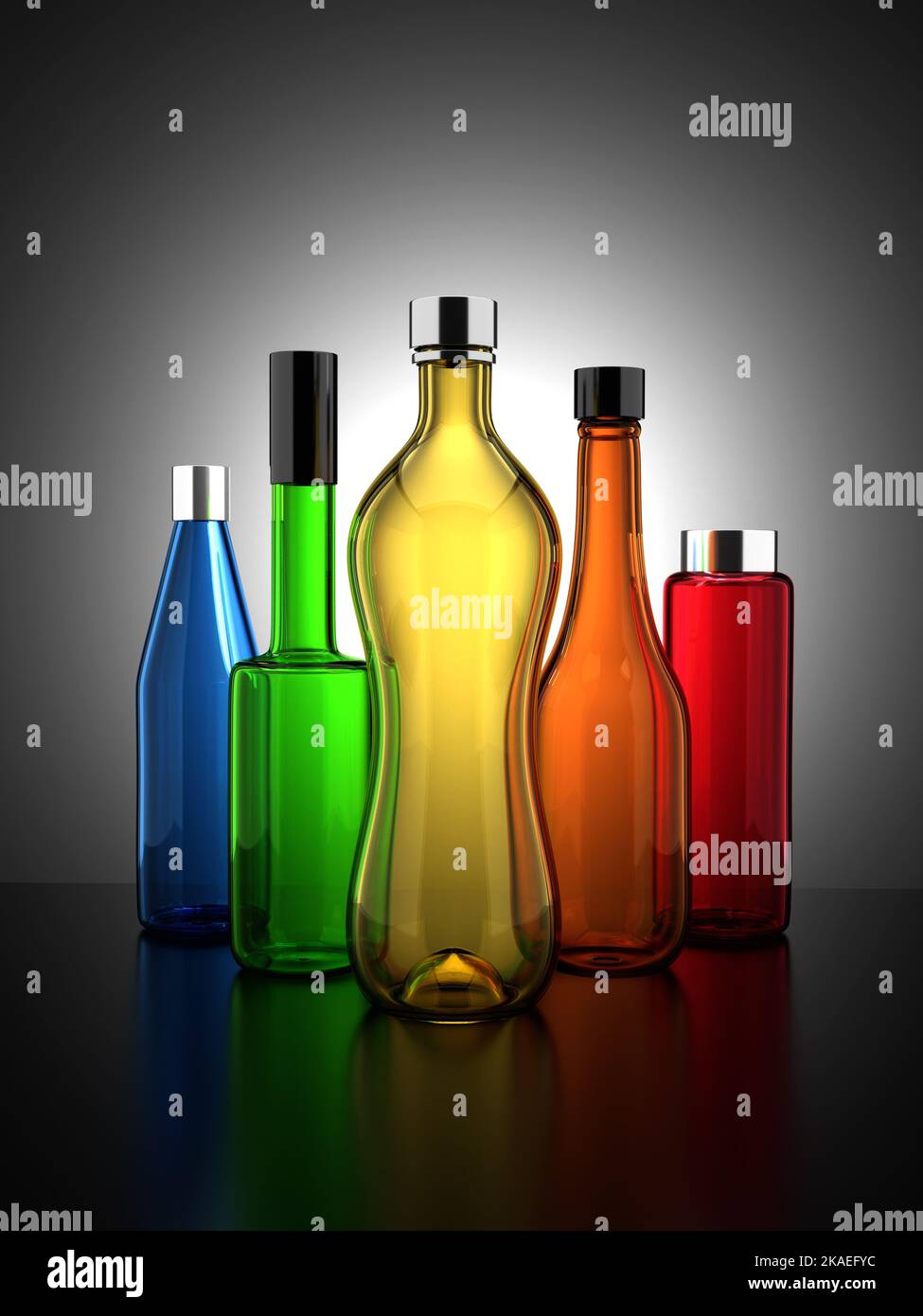 Colorful Glass Bottles Realistic 3d Illustration Render on Gradient Background Stock Photo - Alamy